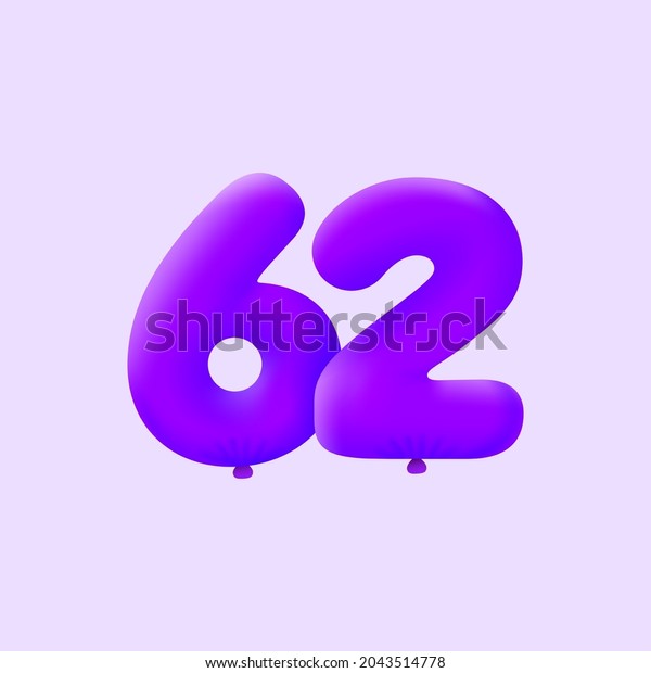 Purple 3d Number 62 Balloon Realistic Stock Vector (Royalty Free ...