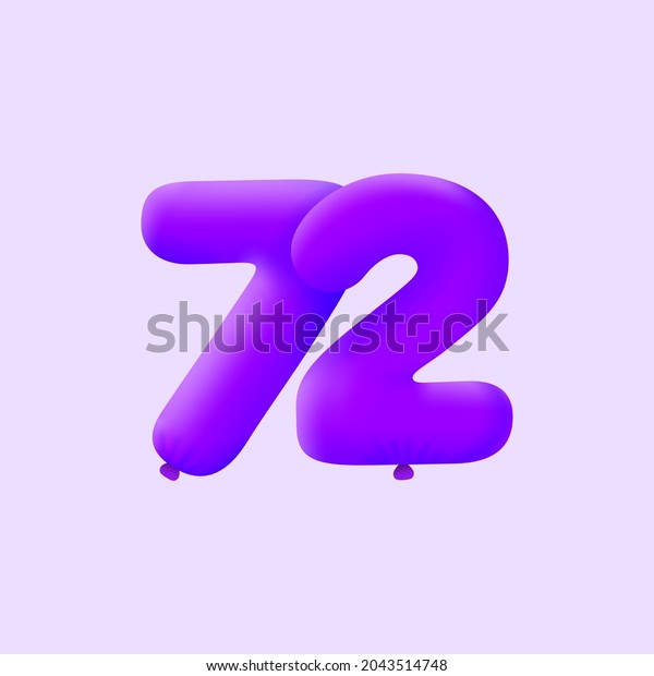 Purple 3d Number 72 Balloon Realistic Stock Vector (Royalty Free ...