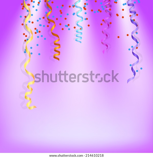 Purple Background Shiny Streamers Confetti Vector Stock Vector (Royalty ...