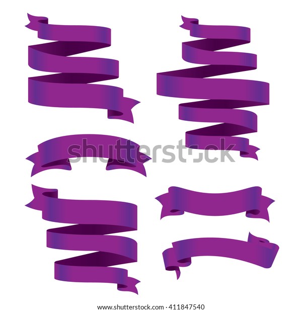 Purple Banner Ribbon Vector Set Stock Vector (Royalty Free) 411847540