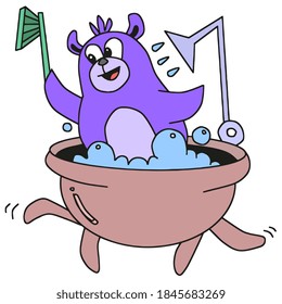 Purple Bear Taking Bath Cartoon Illustration Stock Vector (Royalty Free ...