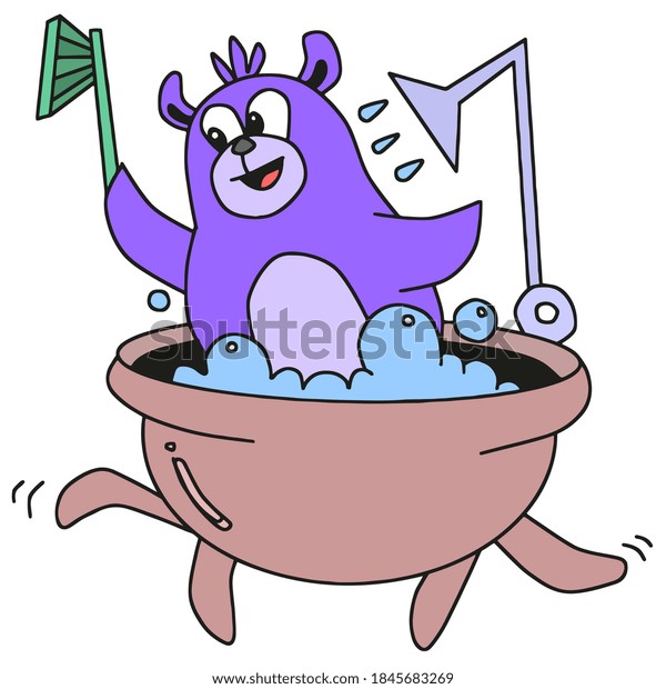 Purple Bear Taking Bath Cartoon Illustration Stock Vector (Royalty Free ...