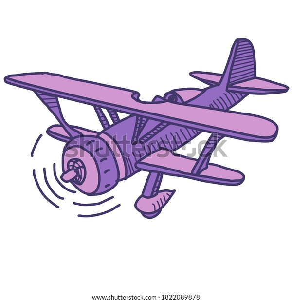 Purple Biplane Flies Down Stock Vector (Royalty Free) 1822089878 ...