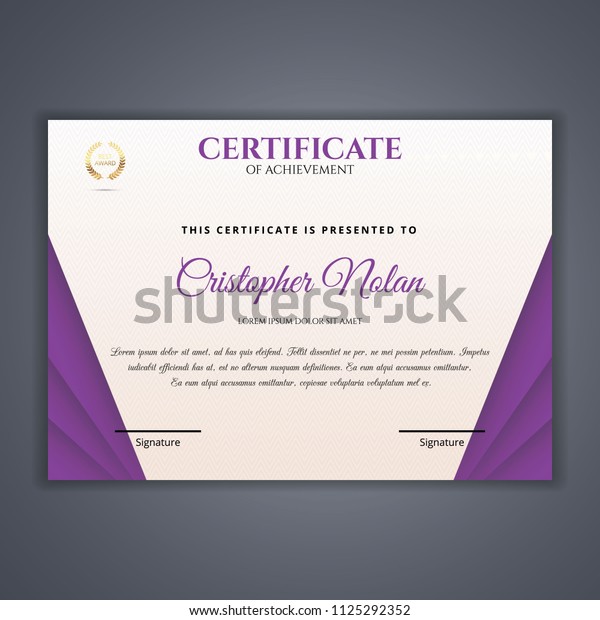 Purple Certificate Template Vector Achievement Certificate Stock Vector ...