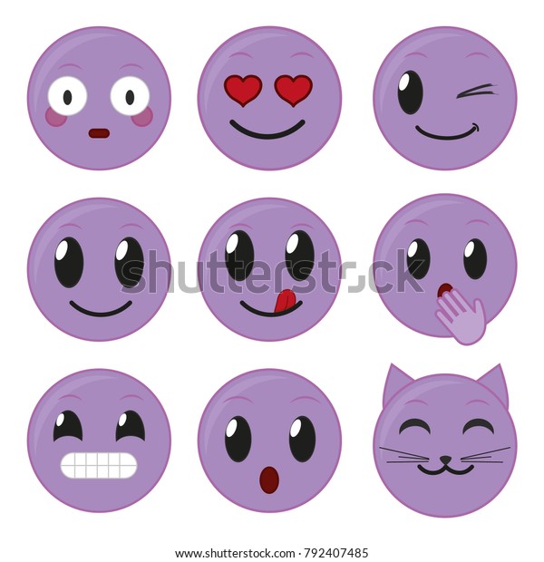 Purple Emoticon Icon Set Stock Vector (Royalty Free) 792407485 ...