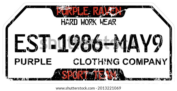 Purple Raven Licence Plate Tshirt Design Stock Vector (Royalty Free ...