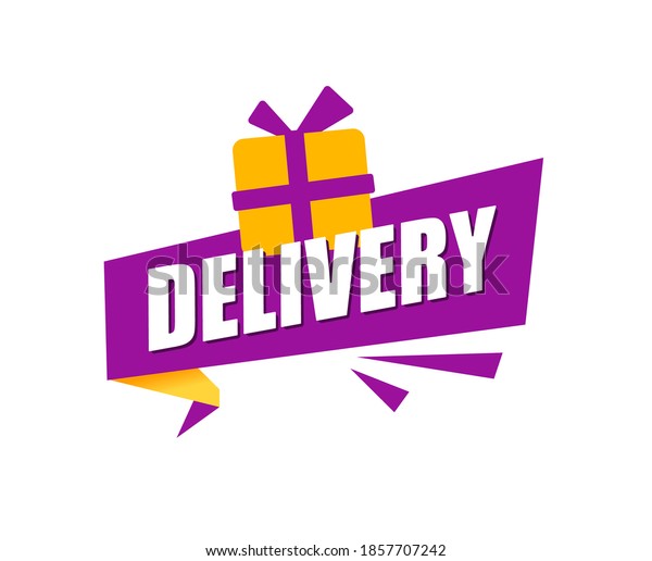 Purple Ribbon Text Delivery Box Sticker Stock Vector (Royalty Free ...