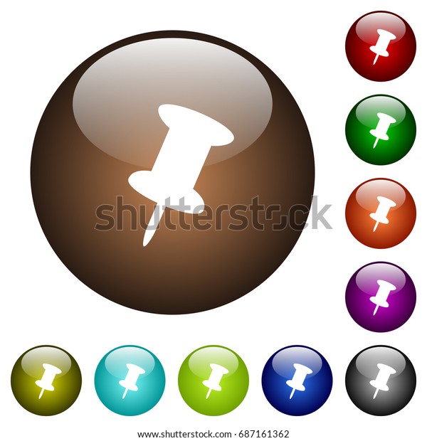 Push Pin White Icons On Round Stock Vector (Royalty Free) 687161362 ...