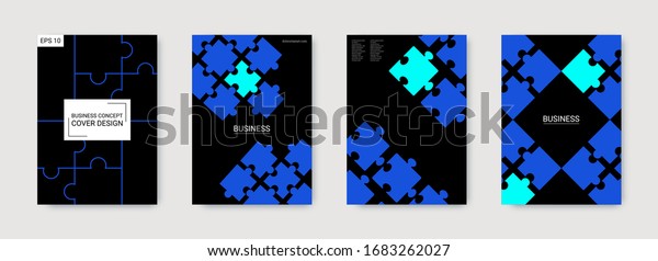 Puzzle cover design. Corporative work concept. Set of business covers ...