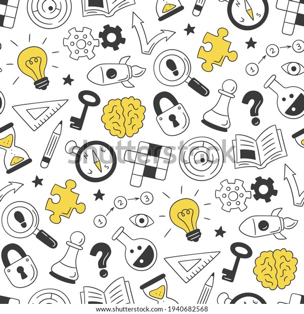 Puzzle Riddles Hand Drawn Seamless Pattern Stock Vector (Royalty Free ...