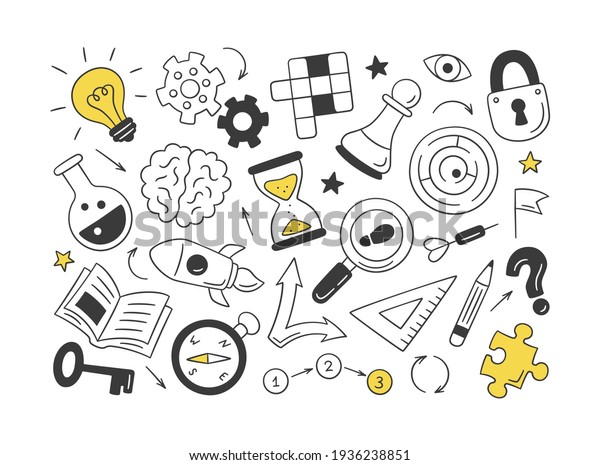 Puzzle Riddles Set Isolated Hand Drawn Stock Vector (Royalty Free ...