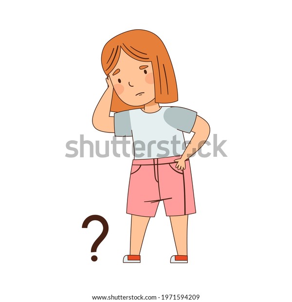 Puzzled Little Girl Question Mark Scratching Stock Vector (Royalty Free ...