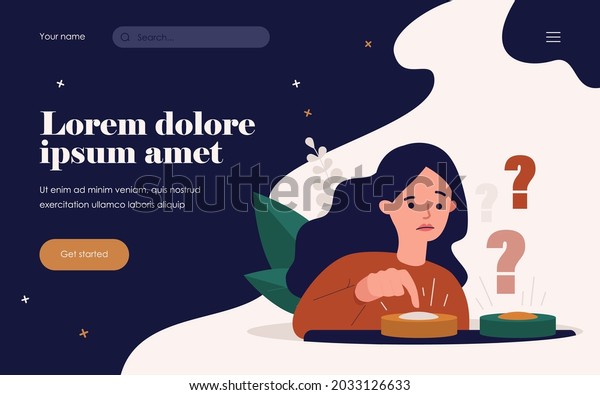 Puzzled Woman Choosing Between Two Buttons Stock Vector (Royalty Free ...