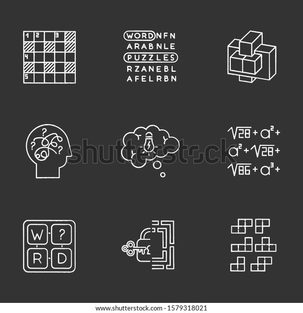 Puzzles Riddles Chalk Icons Set Construction Stock Vector (Royalty Free ...