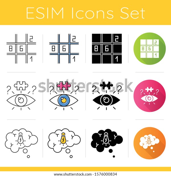 Puzzles Riddles Icons Set Sudoku Riddle: vector de stock (libre de ...