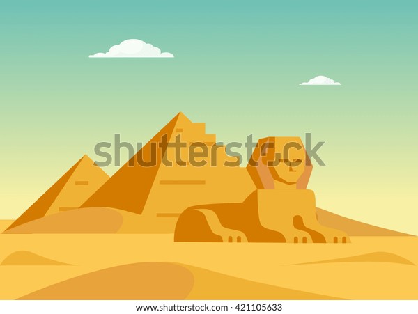 Pyramids Sphinx Flat Bright Color Simplified Stock Vector (Royalty Free ...