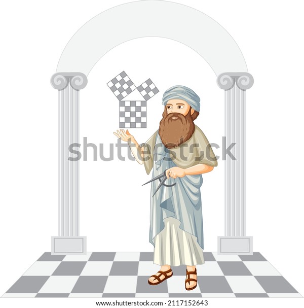 Pythagoras Cartoon Character On White Background Stok Vektör (Telifsiz ...