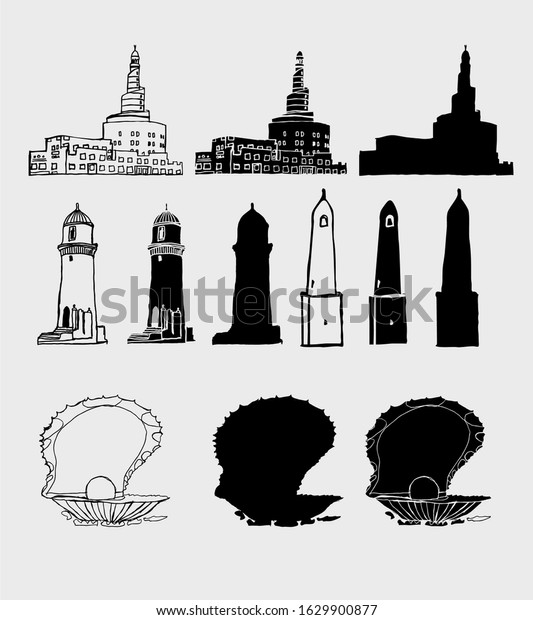 Qatar Doha Symbol Buildings Hand Drawings Stock Vector (Royalty Free ...