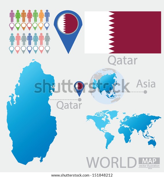 Qatar Flag Asia World Map Vector Stock Vector (Royalty Free) 151848212 ...