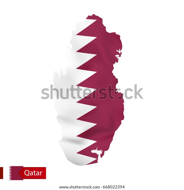 Qatar Map With Waving Flag Of Country Vector Illustration