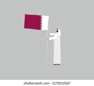Qatari Character Holding Flag Qatar Stock Vector (Royalty Free ...