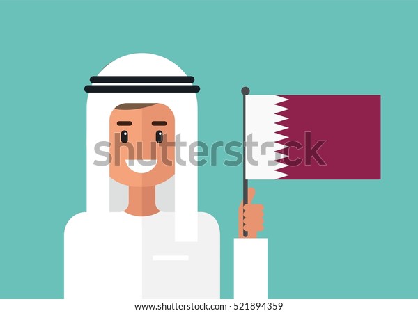 Qatari Man Holding Qatar National Flag Stock Vector (Royalty Free ...