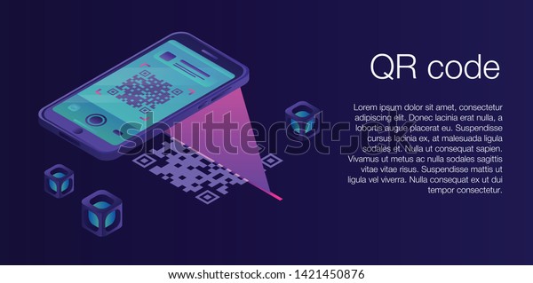 Qr Code Concept Banner Isometric Illustration Stock Vector (Royalty ...