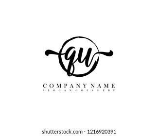 Qu Initial Handwriting Logo Circle Template Stock Vector (Royalty Free ...