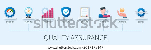 Quality Assurance Banner Icons Efficiency Guarantee Stock Vector ...