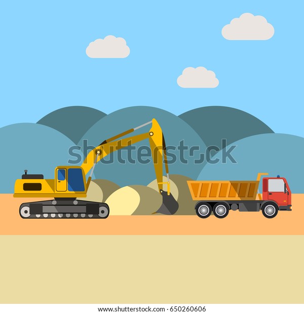 Quarry Sand Excavator Loading Sand Into Stock Vector (Royalty Free ...