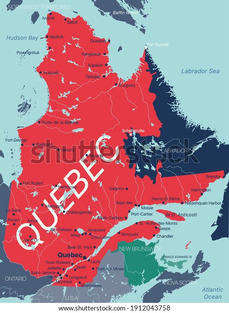 Quebec Province Vector Editable Map Canada Stock Vector (Royalty Free ...