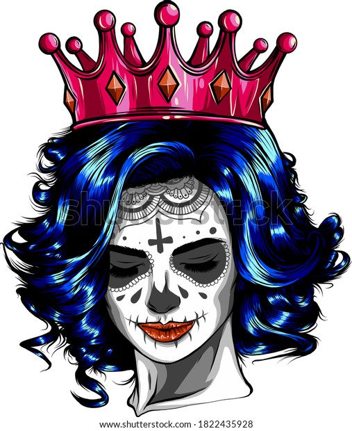 Queen Death Portrait Skull Crown Long Stock Vector (Royalty Free ...