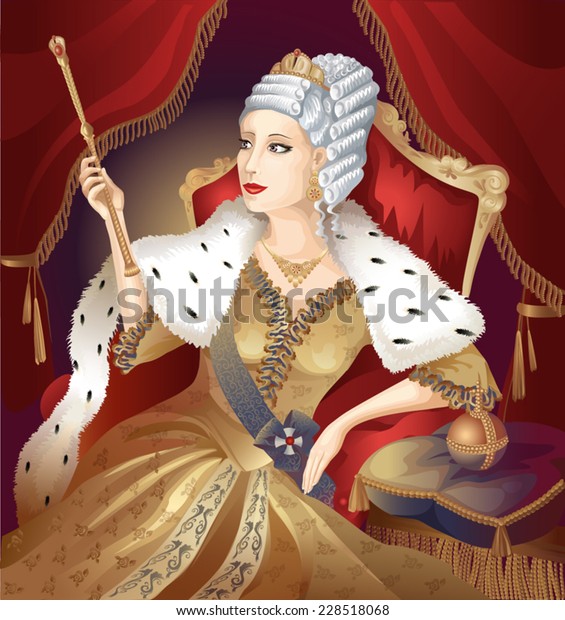 Queen On Red Throne Holding Staff Stock Vector (Royalty Free) 228518068 ...