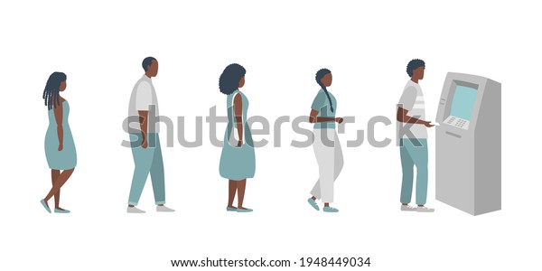 Queue Atm Black People Waiting Line Stock Vector (Royalty Free ...