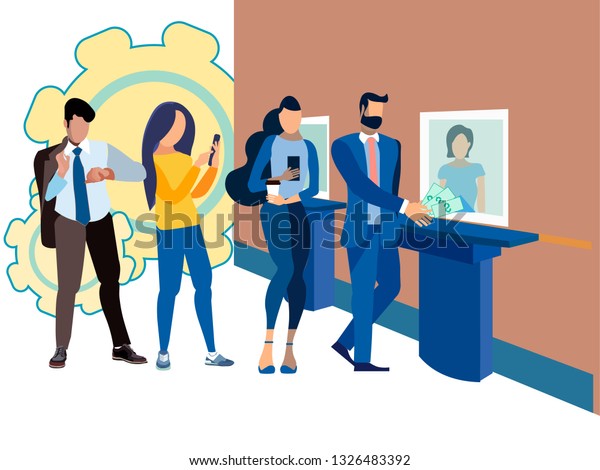 Queue Bank Cashier Payment Loan Minimalist Stock Vector (Royalty Free ...