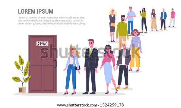Queue Toilet People Waiting Wc Door Stock Vector (Royalty Free) 1524259178