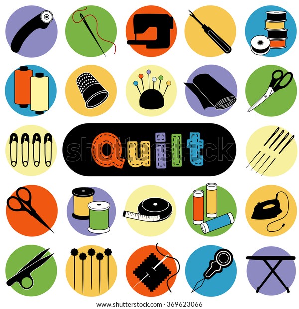 Quilt Tools Sewing Quilting Patchwork Applique Stock Vector (Royalty ...