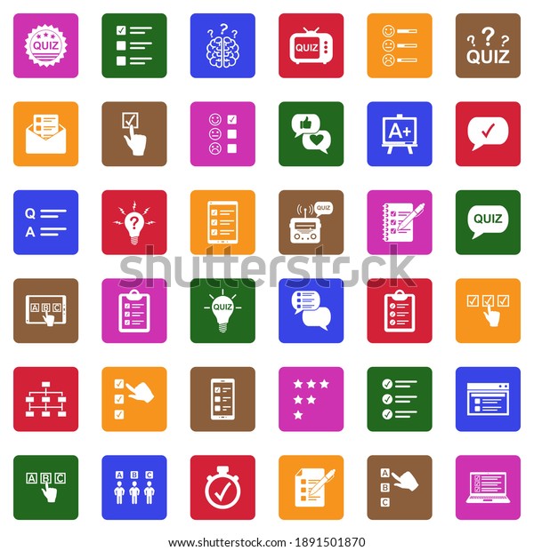 Quiz Icons White Flat Collection Square Stock Vector (Royalty Free ...