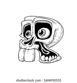 R Alphabet Skull Vector Design Drawing Stock Vector (Royalty Free ...