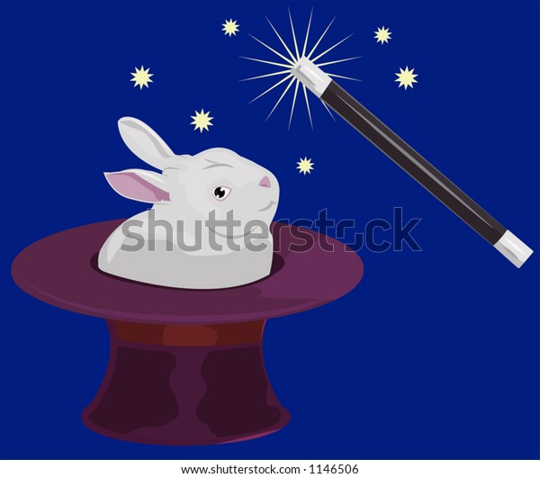 Rabbit Appearing Out Tophat Magic Wand Stock Vector (Royalty Free ...