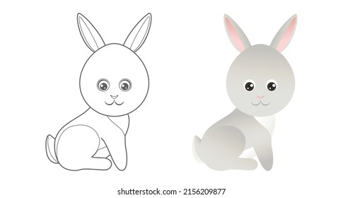 Rabbit Coloring Page Cute Farm Animals Stock Vector (Royalty Free ...