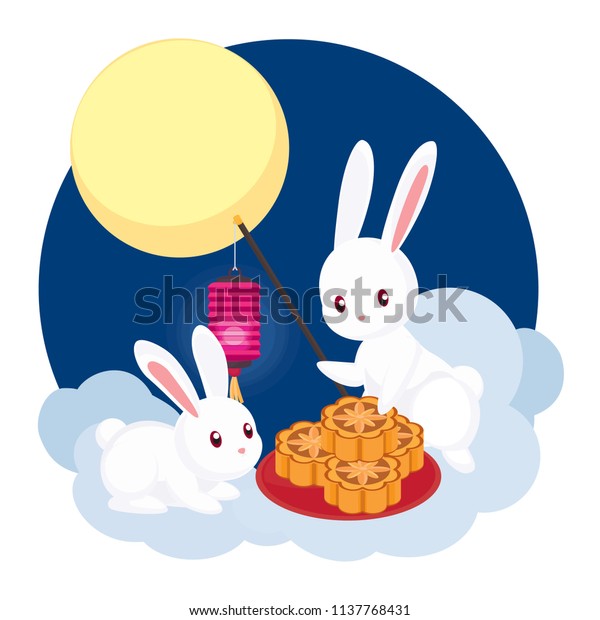 Rabbit Holding Lamp Moon Cake Stock Vector (Royalty Free) 1137768431 ...