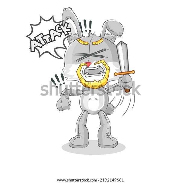 Rabbit Knights Attack Sword Cartoon Mascot Stock Vector (Royalty Free ...