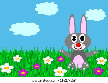 Rabbit On Lawn Vector Illustration Stock Vector (Royalty Free ...