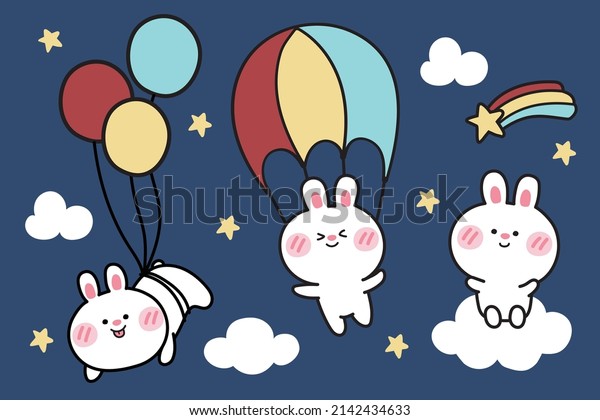 Rabbit Sky Backgroundcartoon Character Designcute Animal Stock Vector ...
