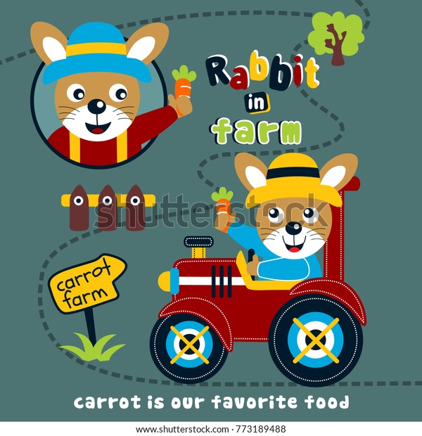 Rabbit Tractor Farm Funny Cartoonvector Illustration Stock Vector ...