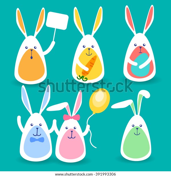 Rabbits Group Cartoon Character Set Colorful Stock Vector (Royalty Free ...