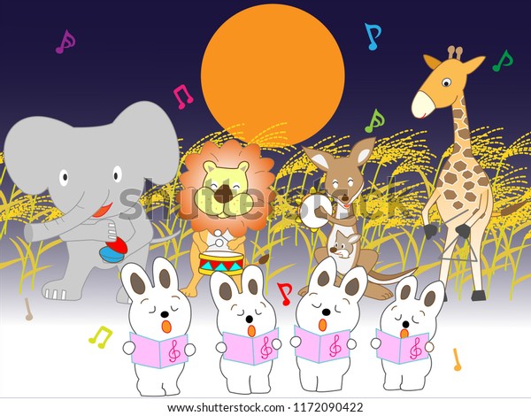 Rabbits Held Concert On Full Moon Stock Vector (Royalty Free ...