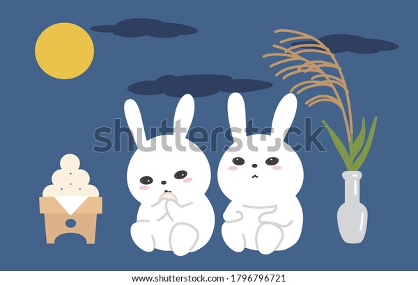 Rabbits Praying On Moon Stock Vector (Royalty Free) 1796796721