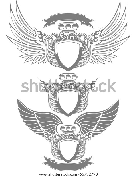 Racing Emblem Engine Wings Ribbon Stock Vector (Royalty Free) 66792790 ...